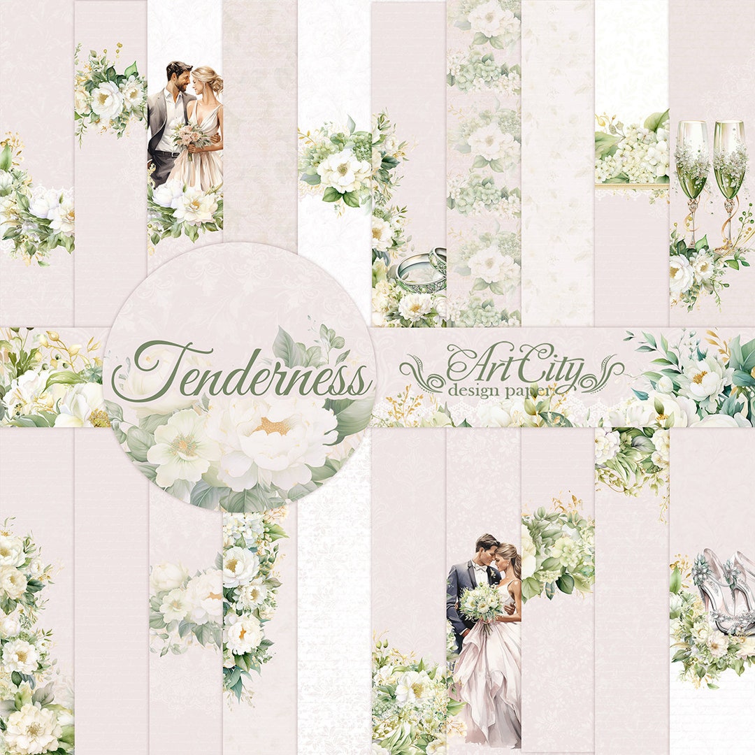 Blush Pink Wedding Digital Paper Pack - Elegant Floral Scrapbooking ...