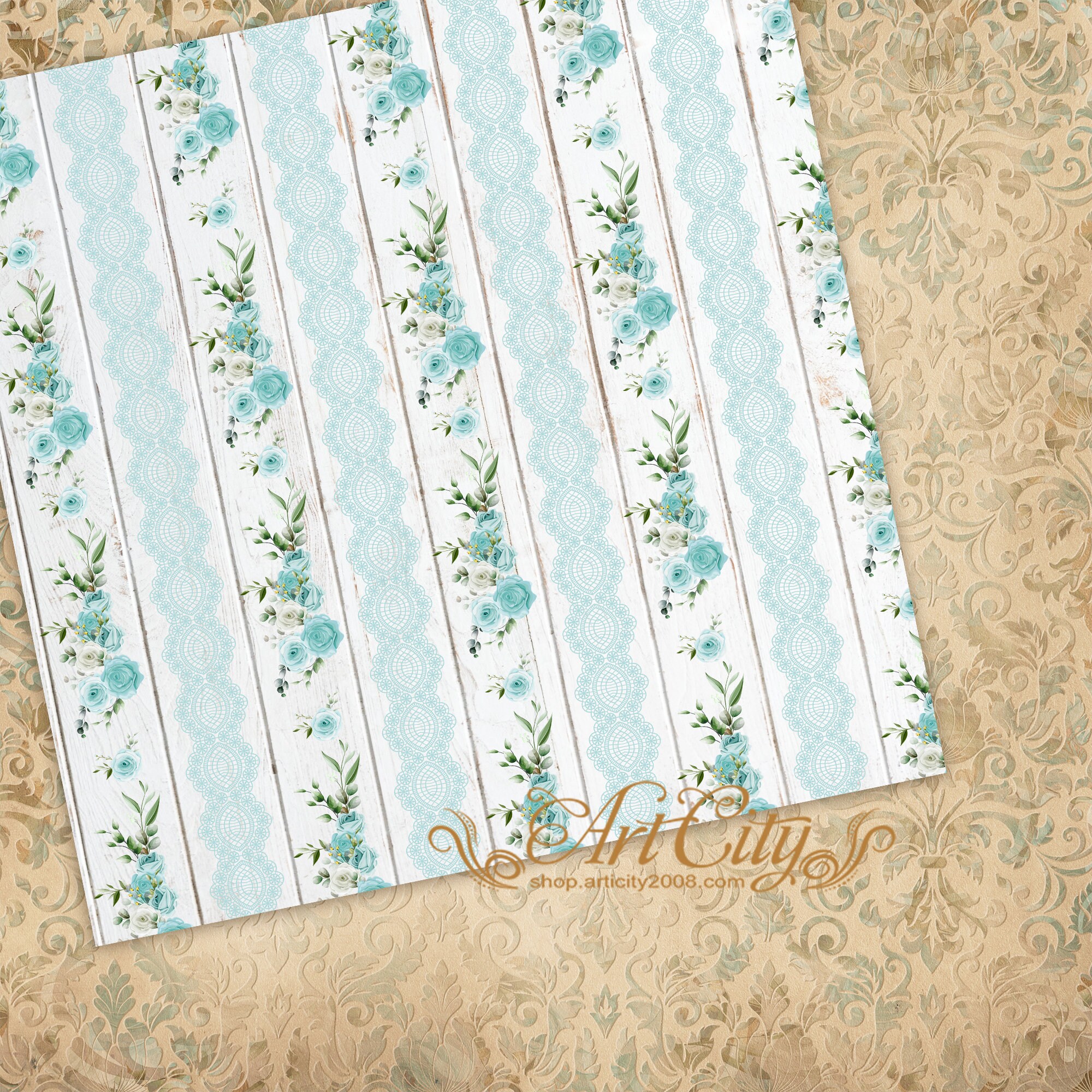 Vintage Digital Paper Blue Flower Scrapbook Background Wood - Etsy
