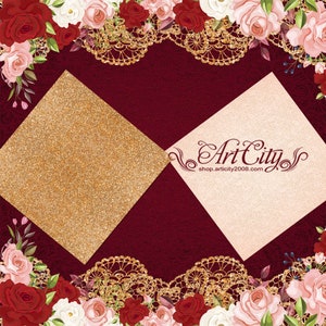 Golden Heart Digital Paper, Red and Gold Wedding Scrapbook, Luxury ...