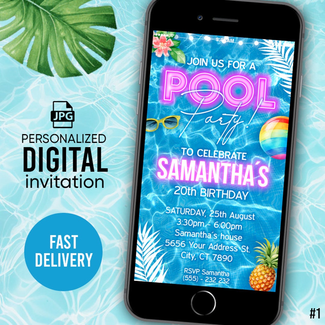 Digital Pool Party Invitation - Personalized Within 12 Hours! - Pool ...