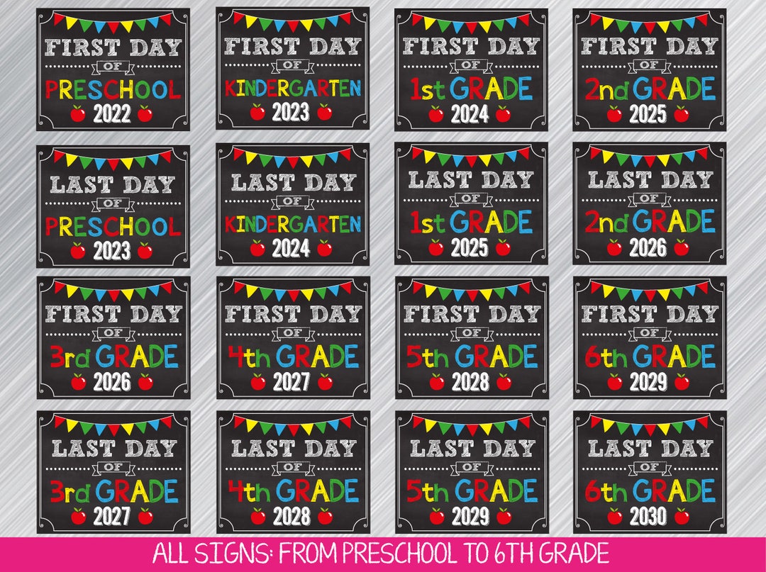 Printable School Signs From Preschool to 6th Grade First Day - Etsy