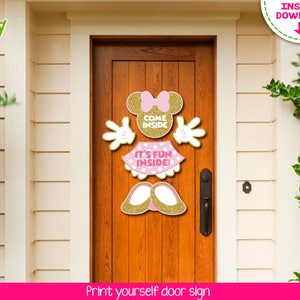 INSTANT DOWNLOAD Pink and Gold Mouse Door Hanging Sign Print Yourself ...