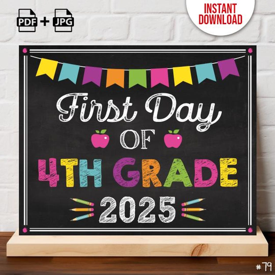 INSTANT DOWNLOAD 1st Day of 4th Grade School Sign for Girl, First Day ...