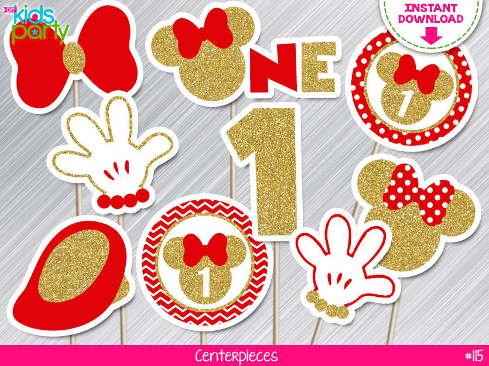 INSTANT DOWNLOAD Red and Gold Glitter Minnie Mouse | Etsy