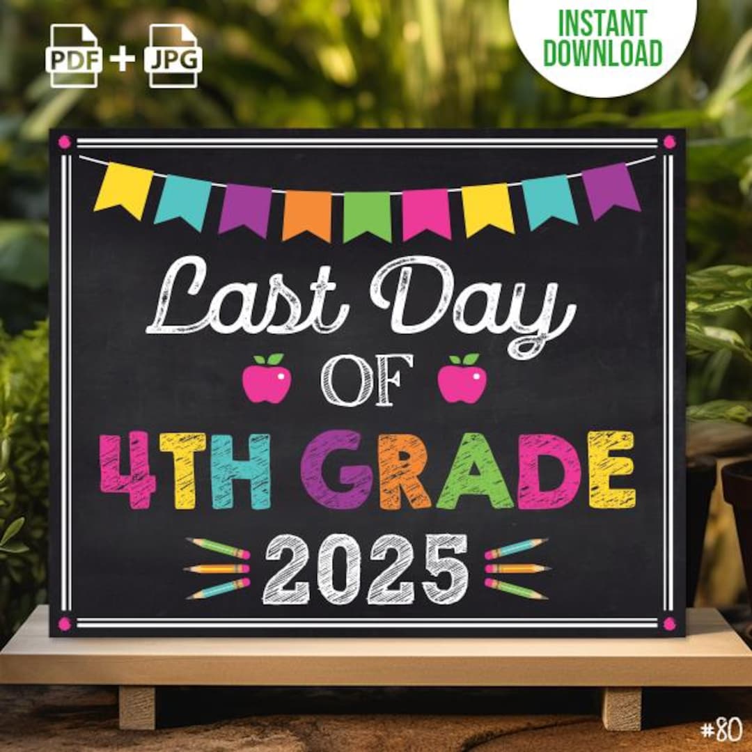 INSTANT DOWNLOAD Last Day of 4th Grade Sign Print Yourself, Last Day of ...