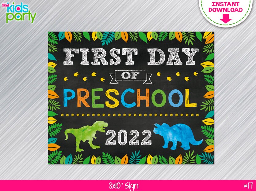 INSTANT DOWNLOAD Dinosaur First Day of Preschool Sign Print | Etsy