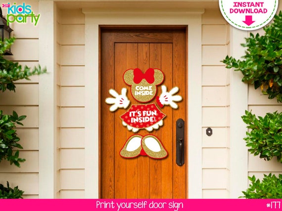 INSTANT DOWNLOAD Red and Gold Minnie Mouse Door Hanging Sign Print ...