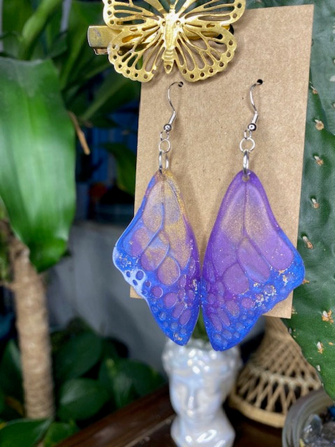 Handcrafted Resin Butterfly Wings Earrings Unique and Whimsical Nature ...
