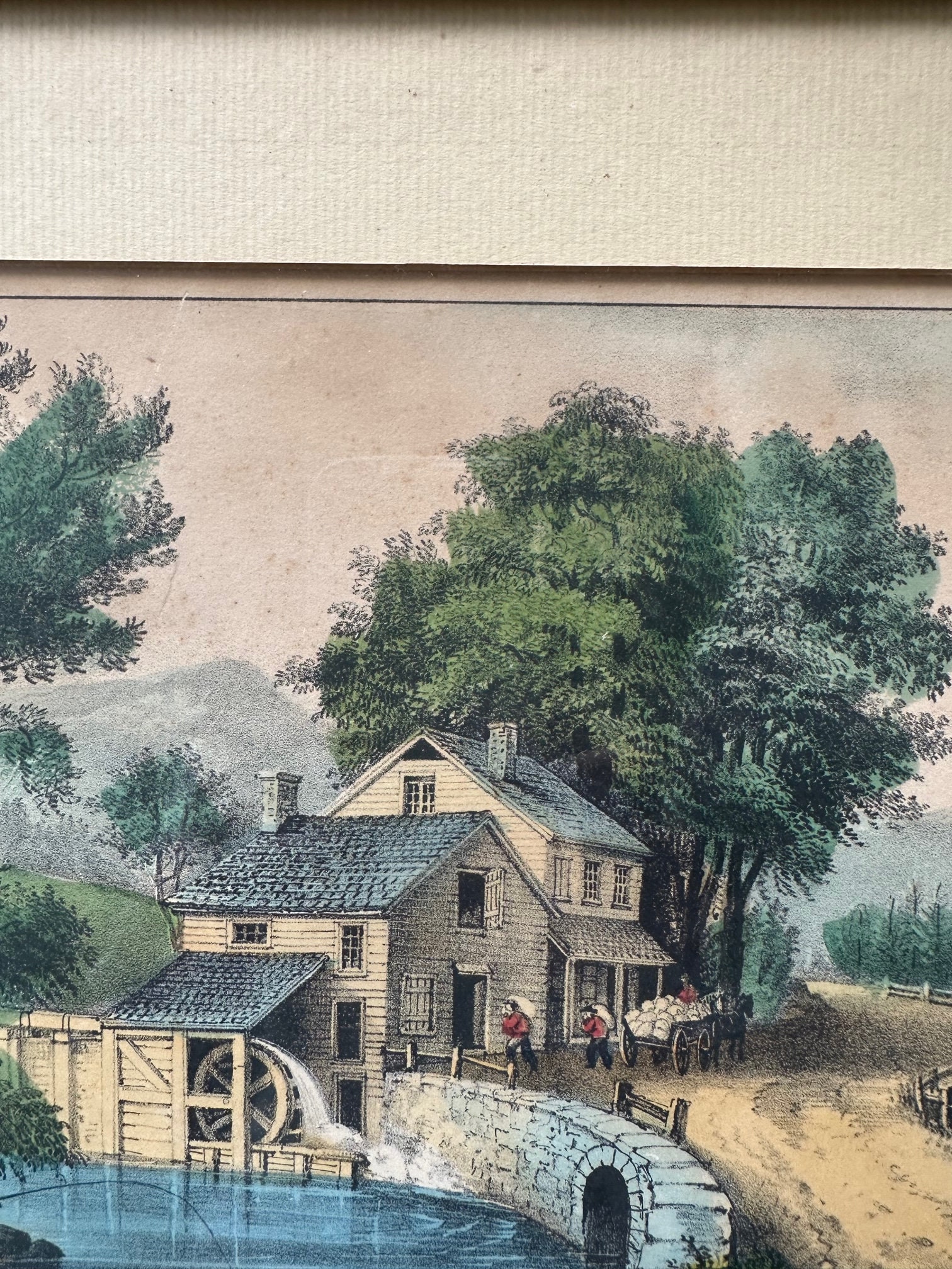 Framed Currier & Ives 1869 Roadside Mill Hand Colored Lithograph - Rare ...