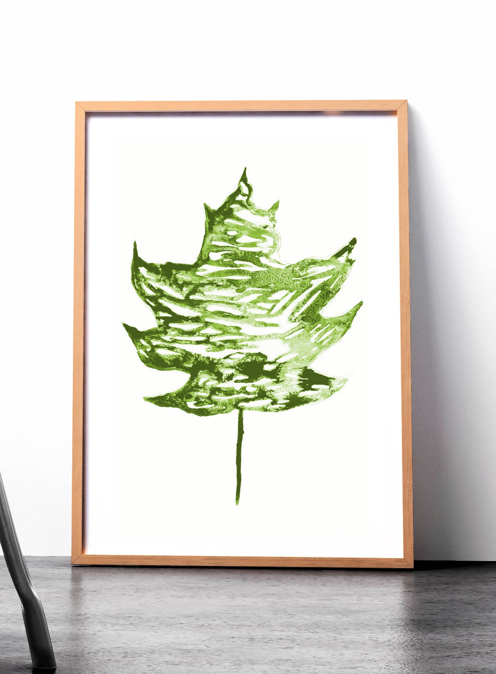 Green Maple Leaf Watercolor Print Abstract Art | Etsy
