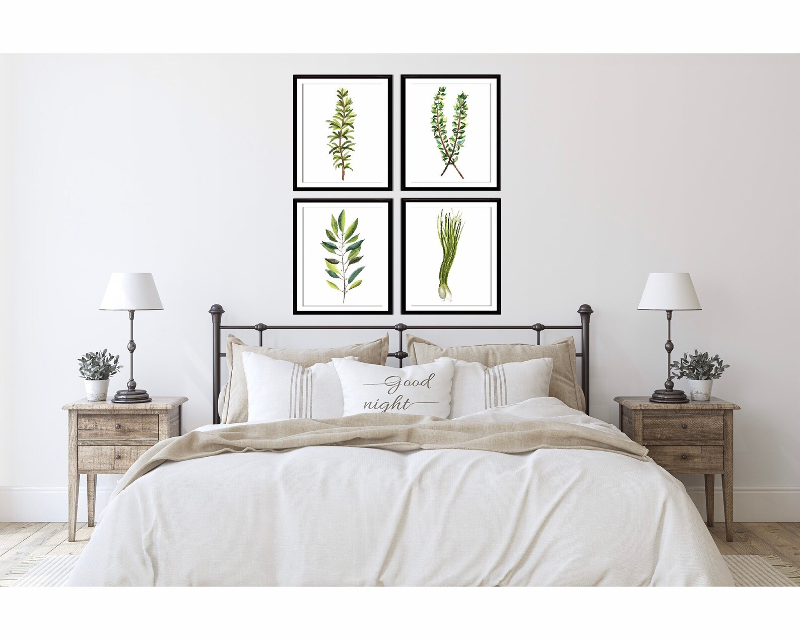 Gallery Wall Set of 4 Botanical Prints Kitchen Art Spice Herbs Green ...