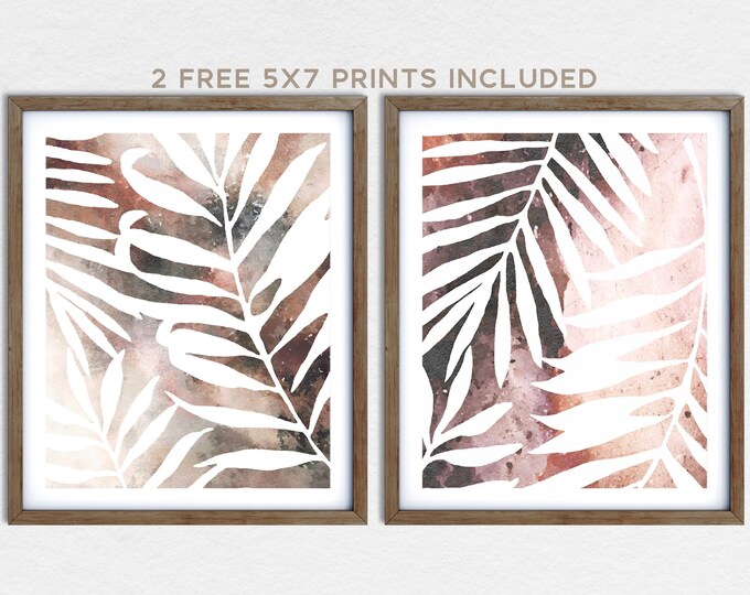 Watercolor Palm Leaf Art Print Gallery Wall Set - Etsy