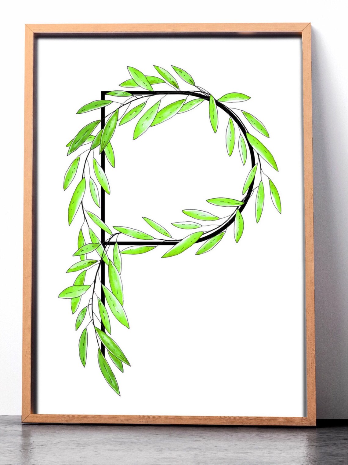 Letter P Nursery Wall Art Greenery Print | Etsy
