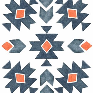 Blue and Burnt Orange Geometric Aztec Print - Etsy
