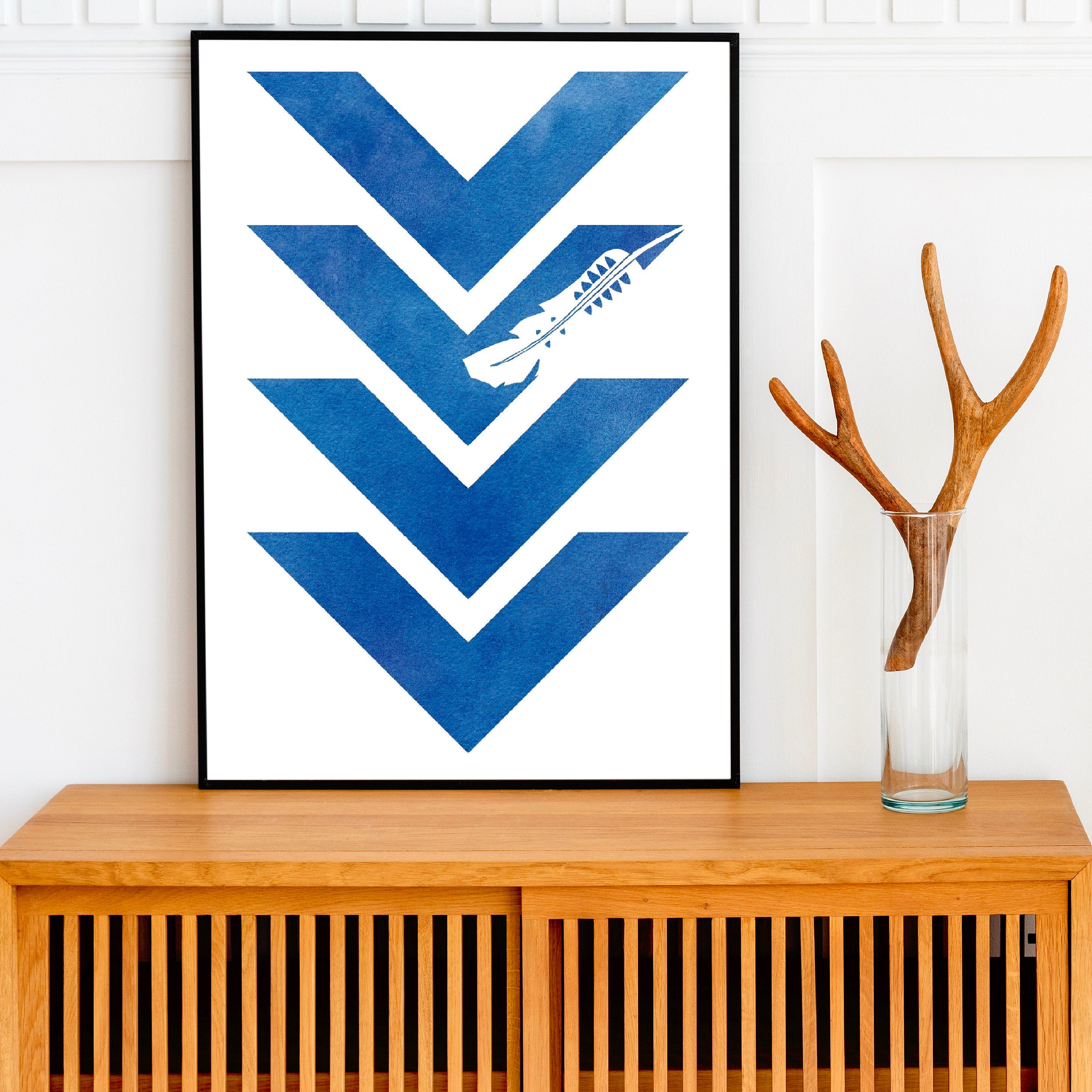 Blue Arrow Western Wall Art Indigo Southwest Style Geometric - Etsy