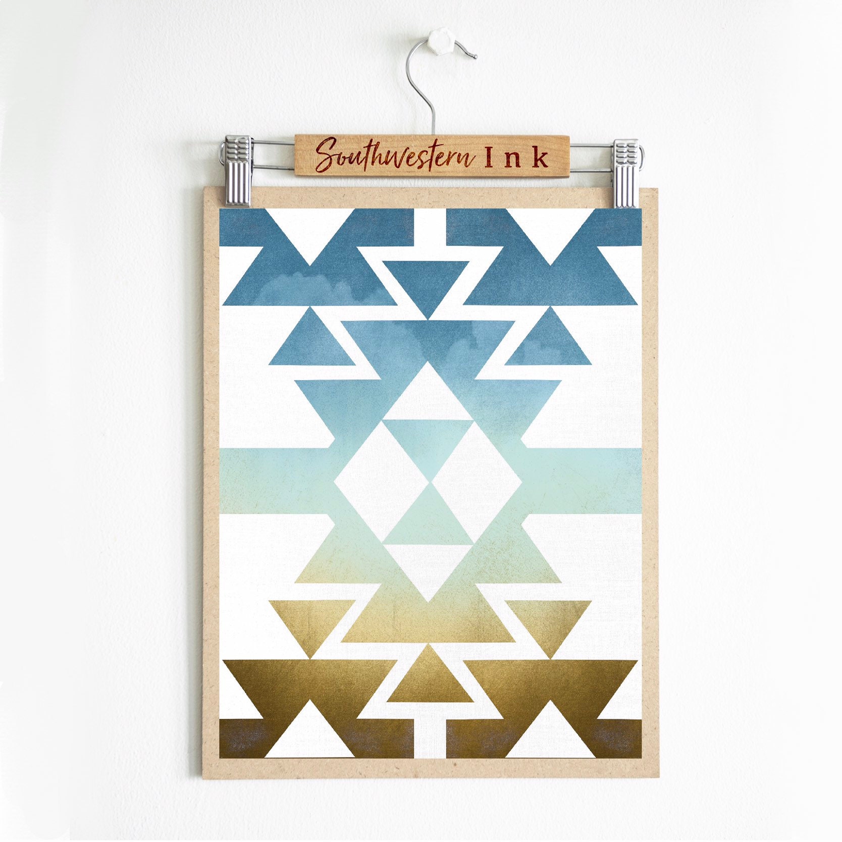 Blue Gold Geometric Wall Art Aztec Print | Etsy