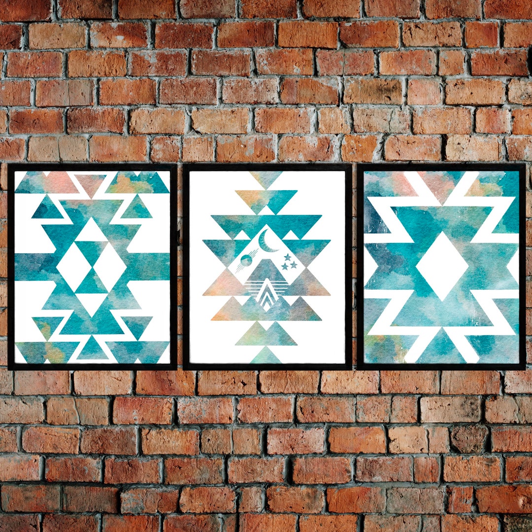 Turquoise Western Decor Set of 3 Prints, Gallery Wall Set, Colorful ...