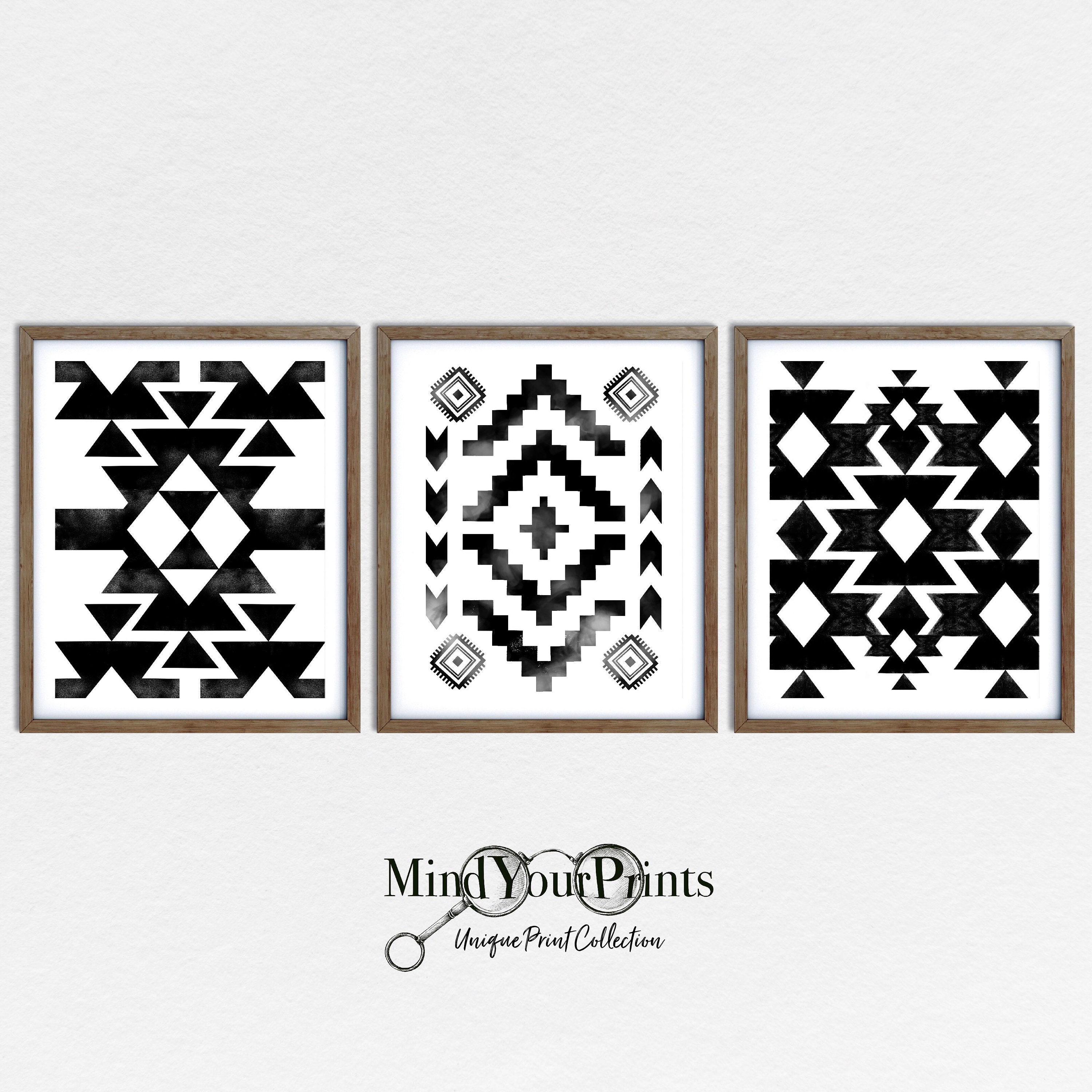 Gallery Wall Set Black and White Art Rustic Aztec Prints | Etsy