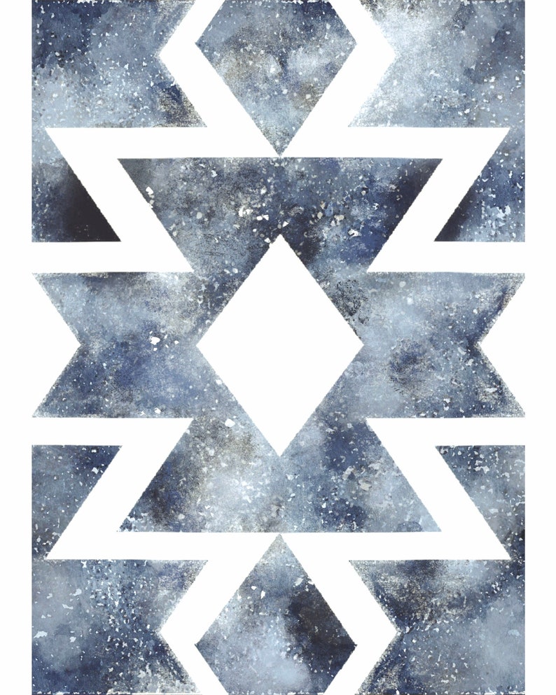 Large Blue Aztec Prints Gallery Wall Art Set of 3 Home - Etsy