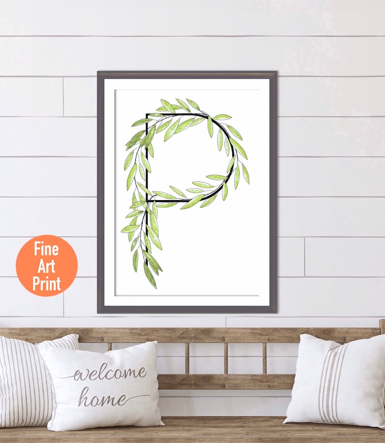 Letter P Nursery Wall Art Greenery Print | Etsy