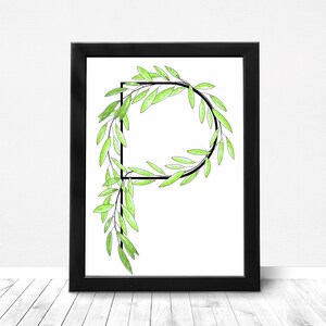 Letter P Nursery Wall Art Greenery Print | Etsy
