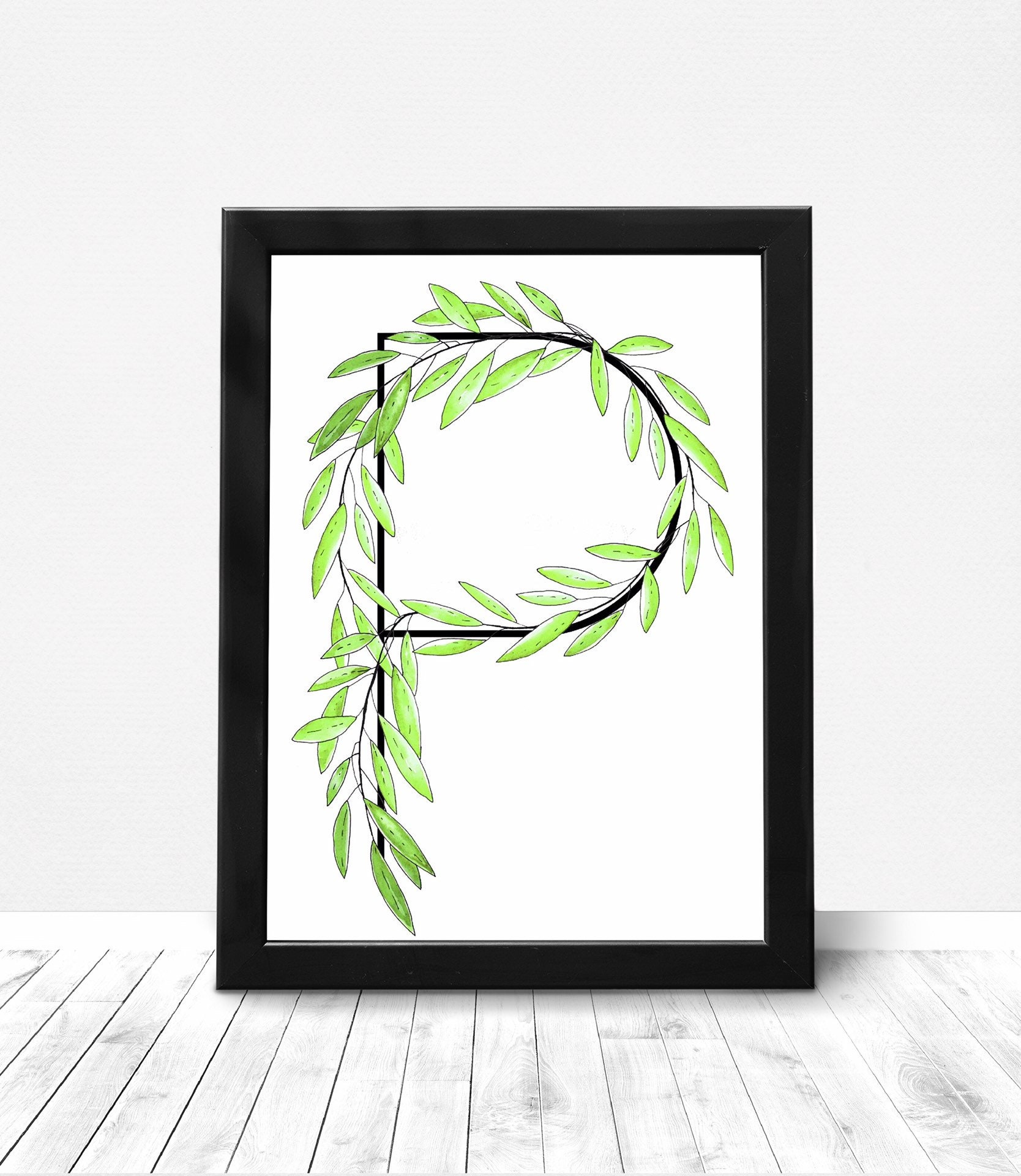 Letter P Nursery Wall Art Greenery Print | Etsy