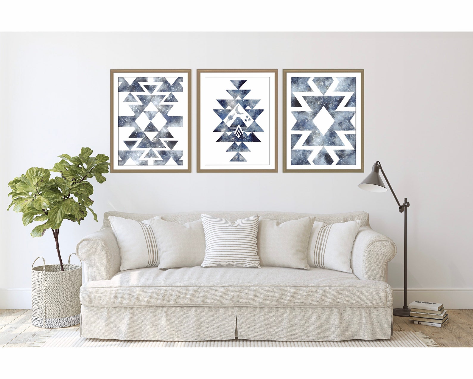 Large Blue Aztec Prints Gallery Wall Art Set of 3 Home - Etsy