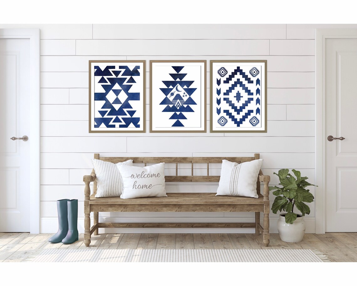 Blue Gallery Wall Set of 3 Southwestern Prints Navy Dark - Etsy
