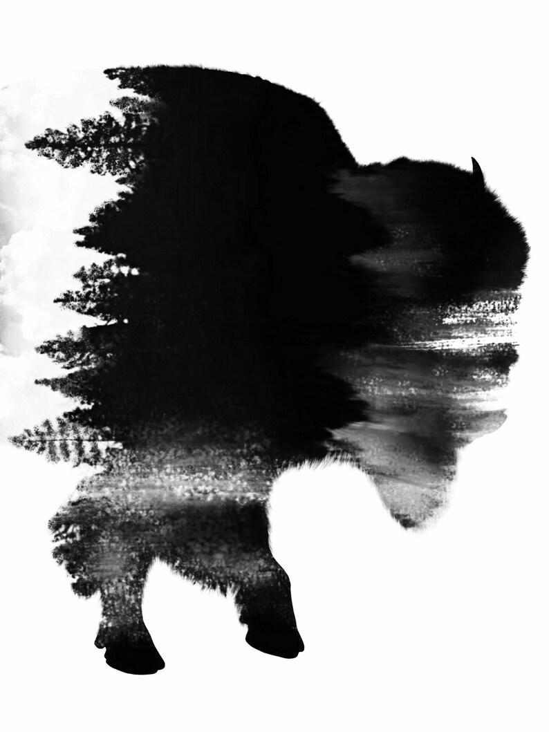 Black and White Buffalo Abstract Wall Art Watercolor Print - Etsy