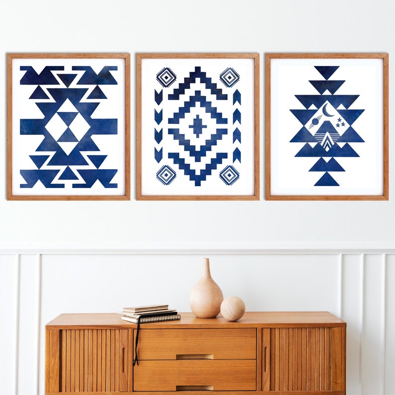 Blue Gallery Wall Set of 3 Southwestern Prints Navy Dark - Etsy