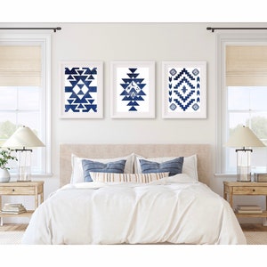 Blue Gallery Wall Set of 3 Southwestern Prints Navy Dark Blue Western ...