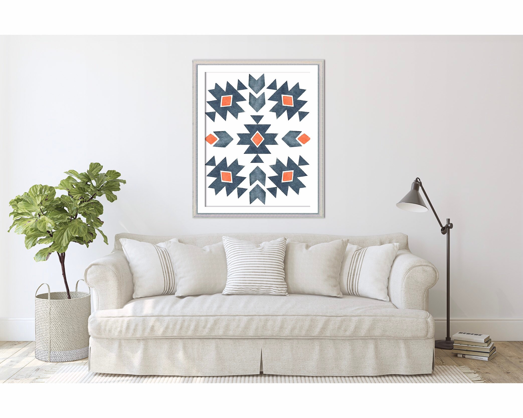 Blue and Burnt Orange Geometric Aztec Print - Etsy