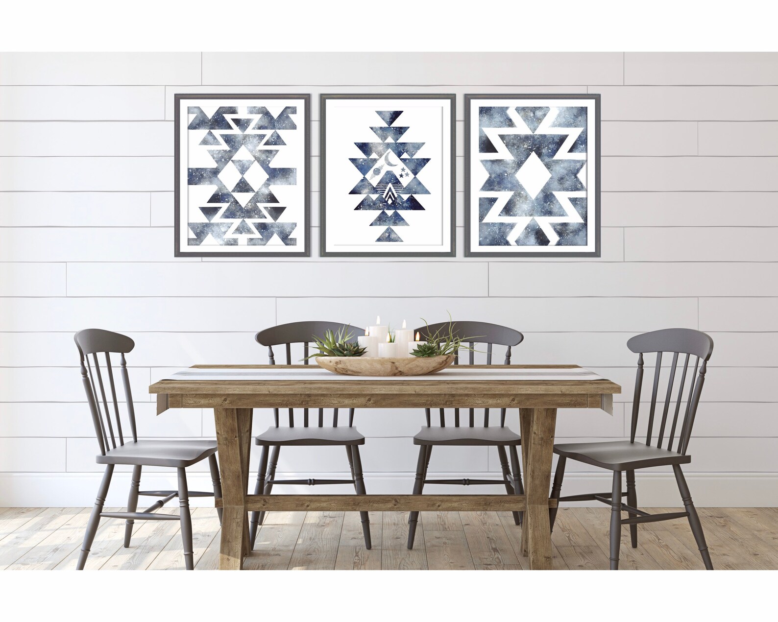 Large Blue Aztec Prints Gallery Wall Art Set of 3 | Etsy