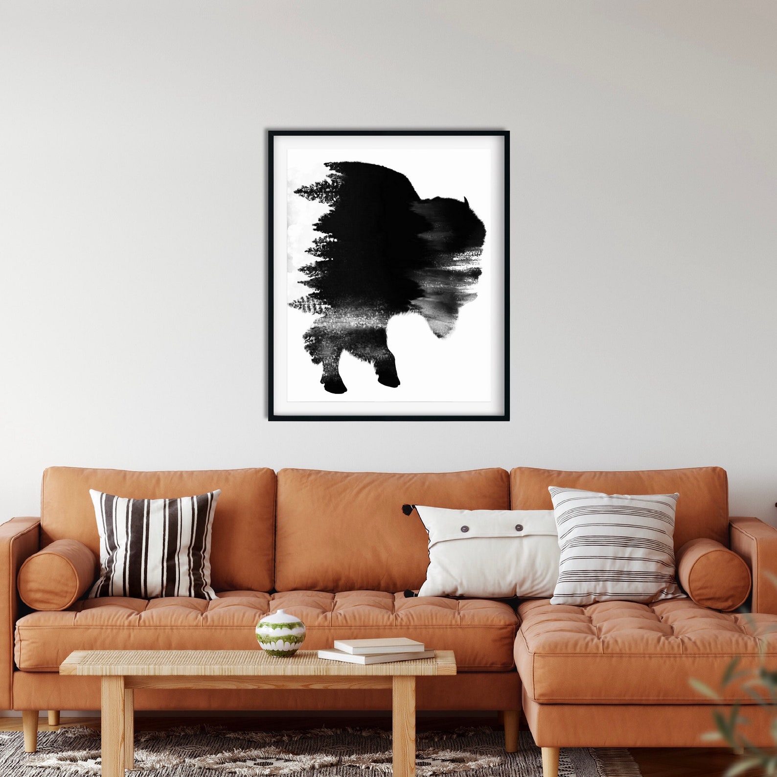 Black and White Buffalo Abstract Wall Art Watercolor Print - Etsy