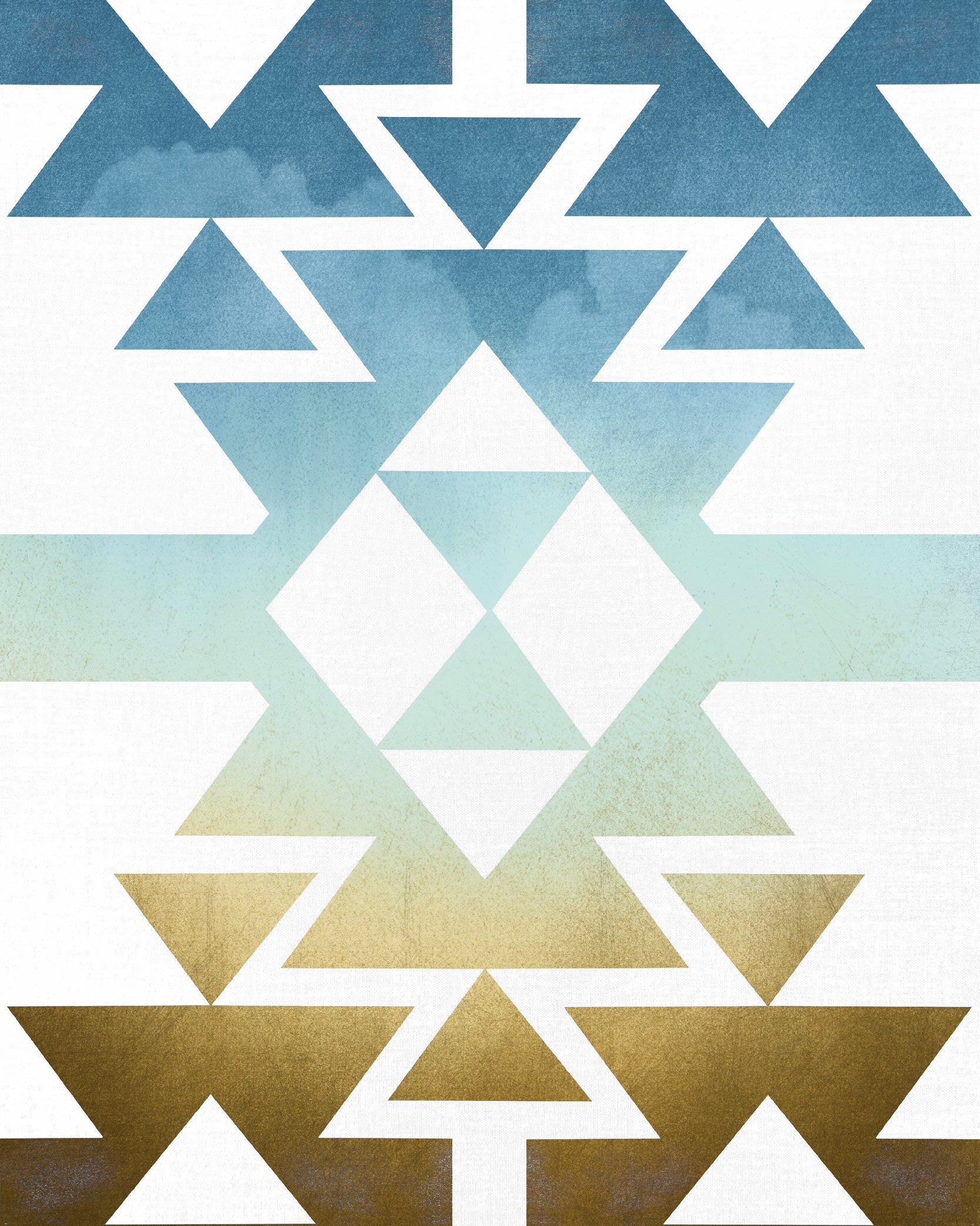 Blue Gold Geometric Wall Art Aztec Print | Etsy