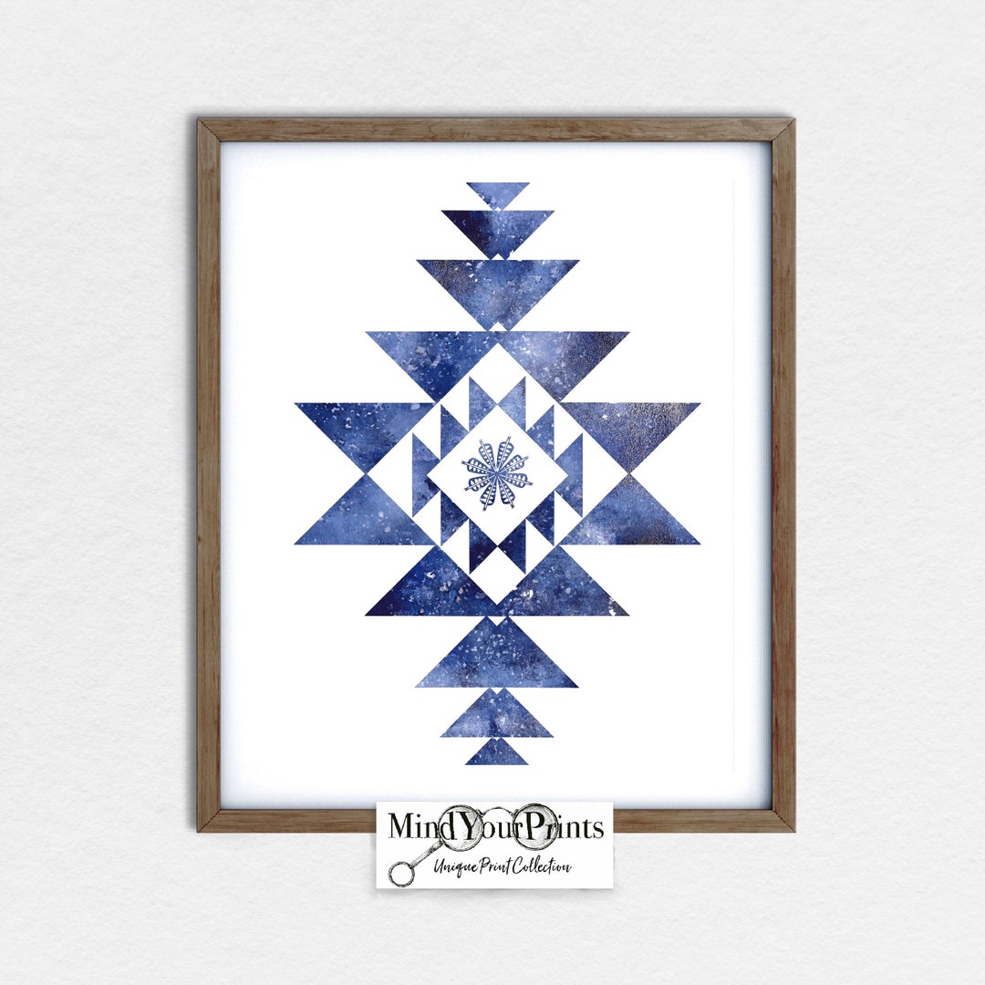 Indigo Aztec Blue Print, Tribal Art Print, Aztec Art Print, Indigo ...