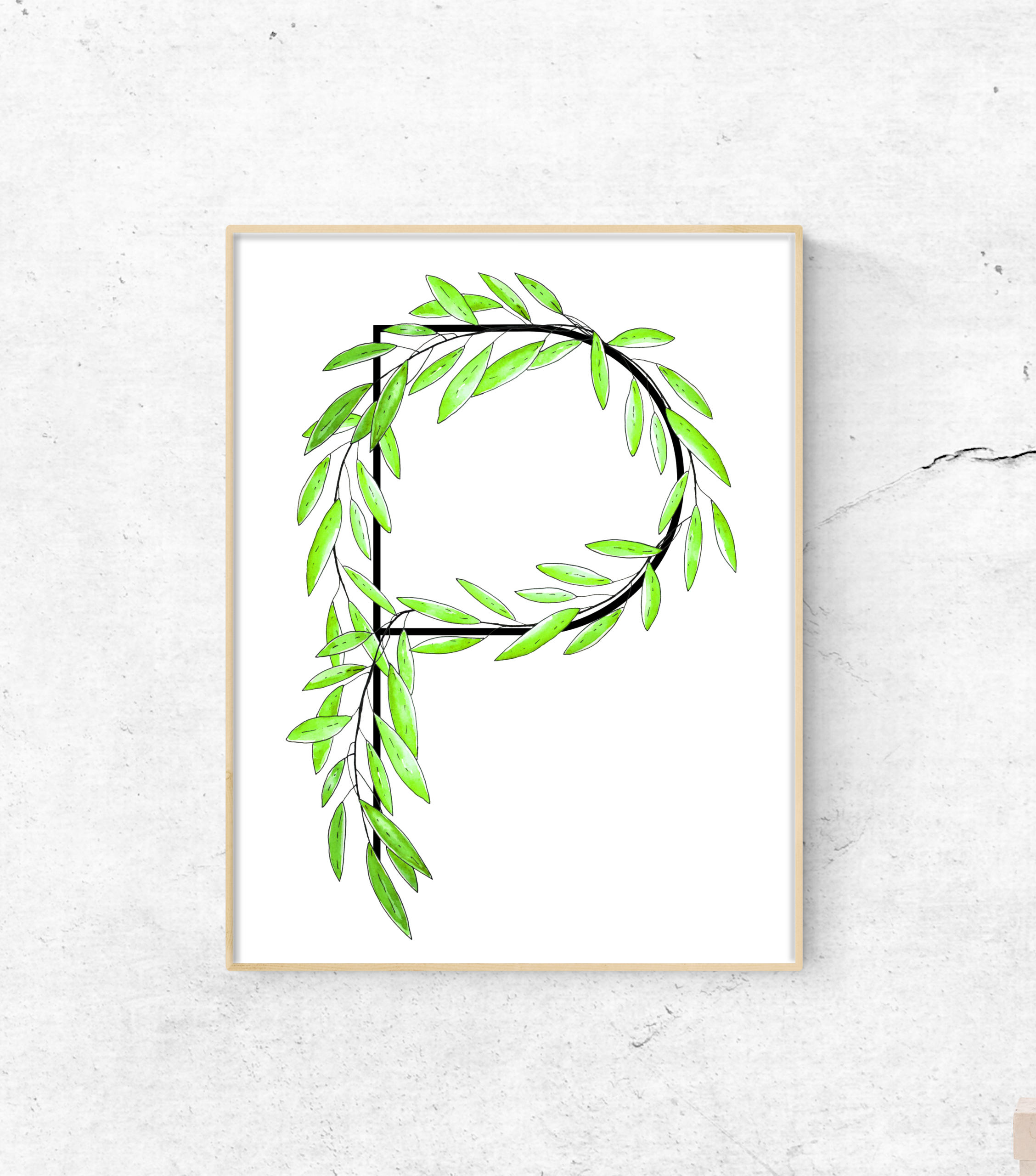 Letter P Nursery Wall Art Greenery Print | Etsy