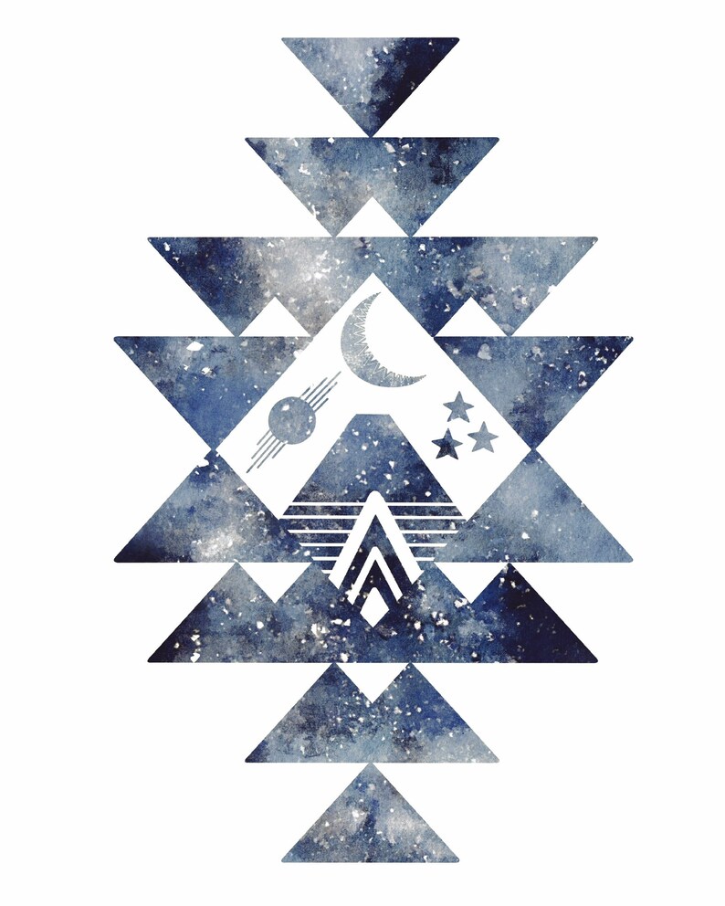 Large Blue Aztec Prints Gallery Wall Art Set of 3 Home - Etsy