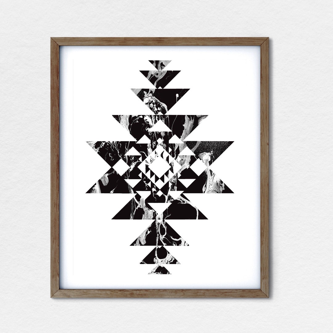 Aztec Western Decor Abstract Wall Art, Marble Geometric Print, Black ...