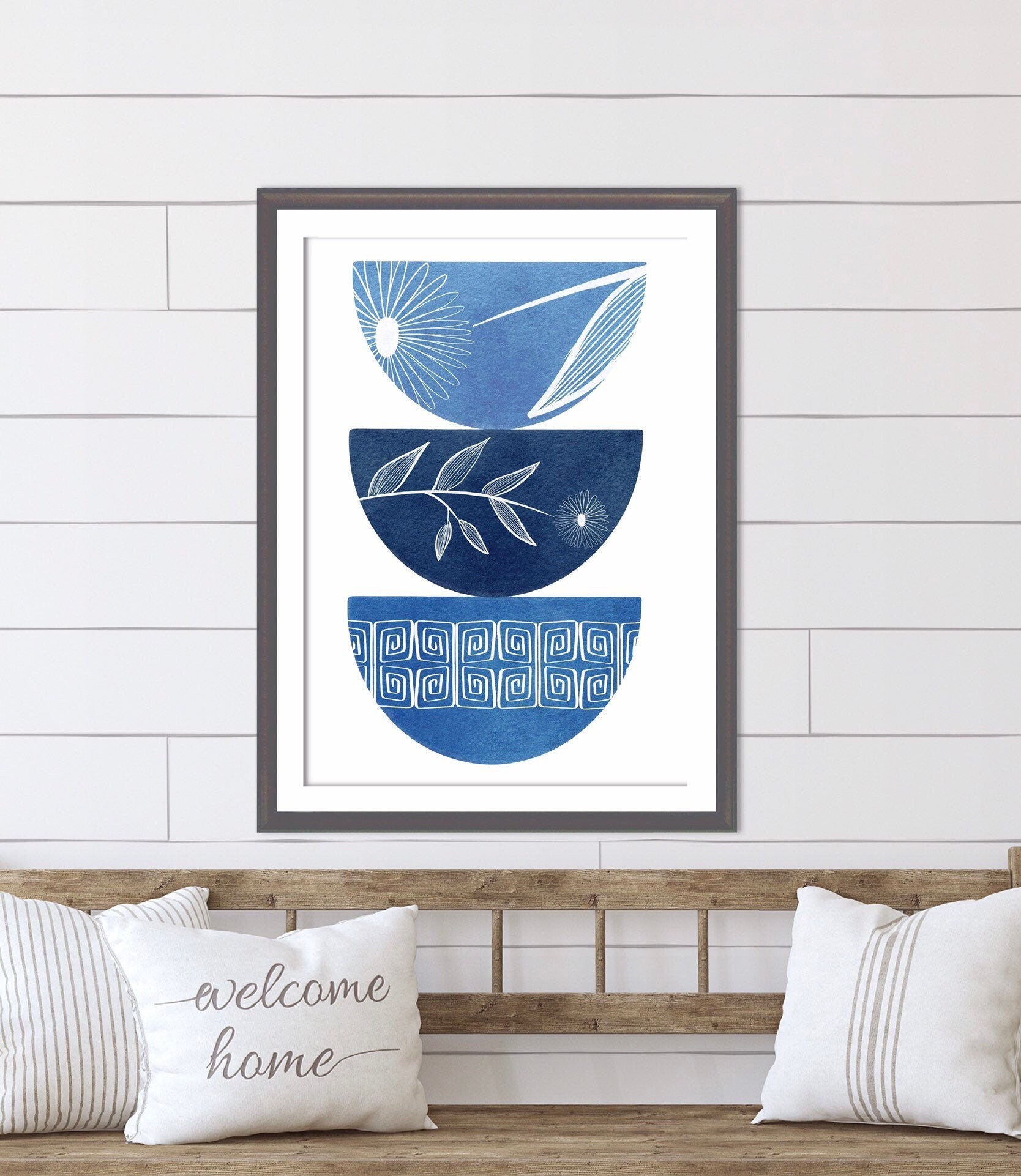 Blue Mid Century Modern Print Living Room Decor - Etsy