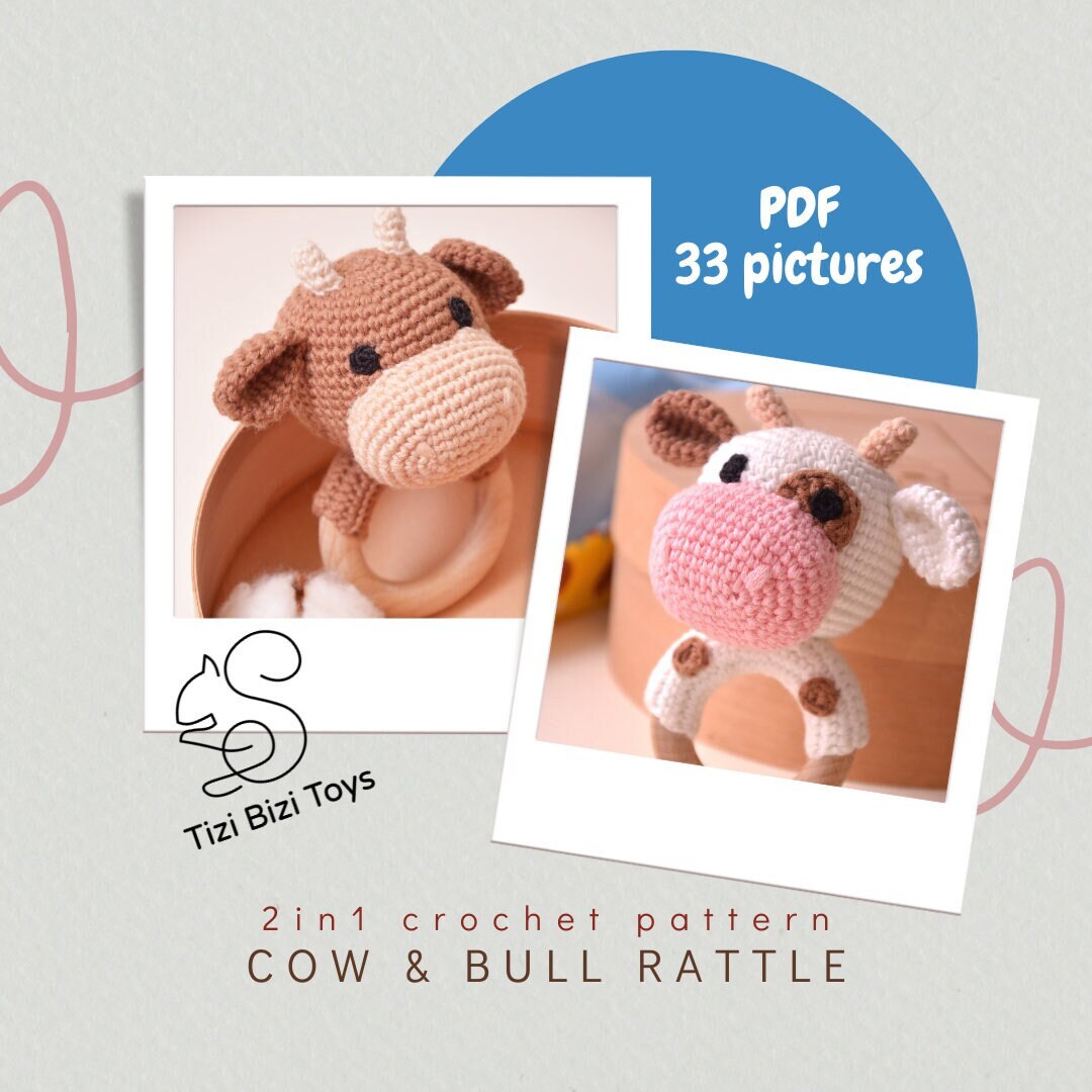 Baby Rattle Crochet Pattern Cow, Cute Amigurumi Animal Patterns ...