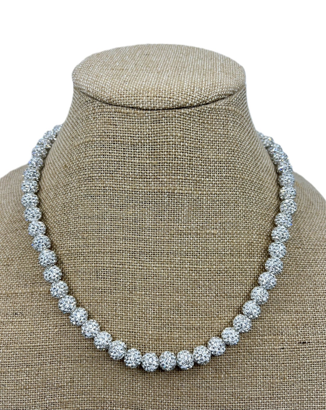 White Shamballa Beaded Necklace Pollyanna MLB Player Necklace Pavé ...