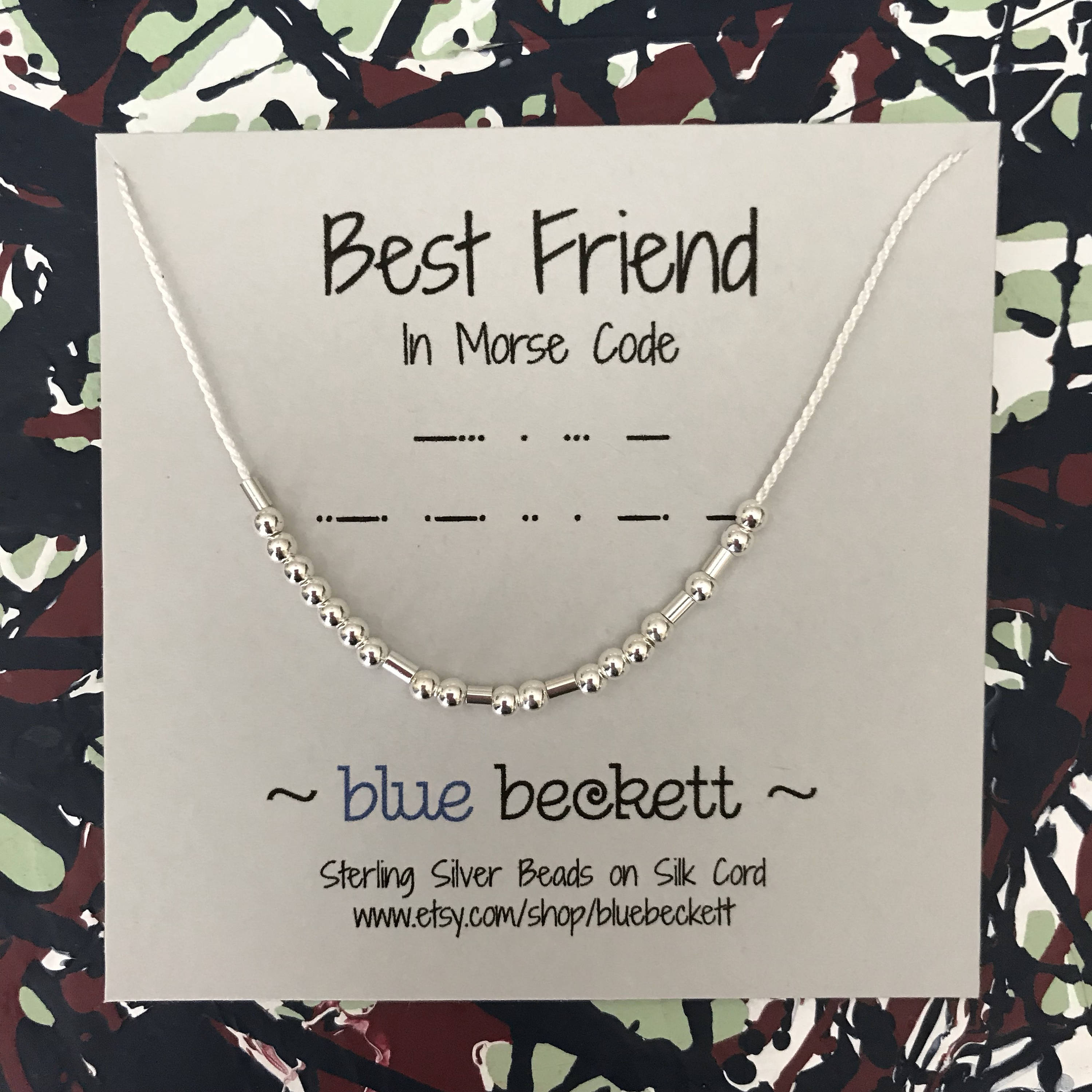 Morse Code 'best Friend' Necklace - Sterling Silver Beads on Silk Cord ...