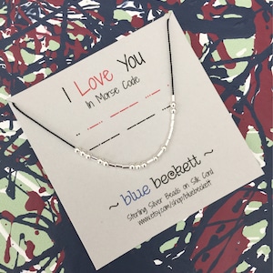 Morse Code Necklace 'I Love You' - Sterling Silver Beads on Silk Cord ...