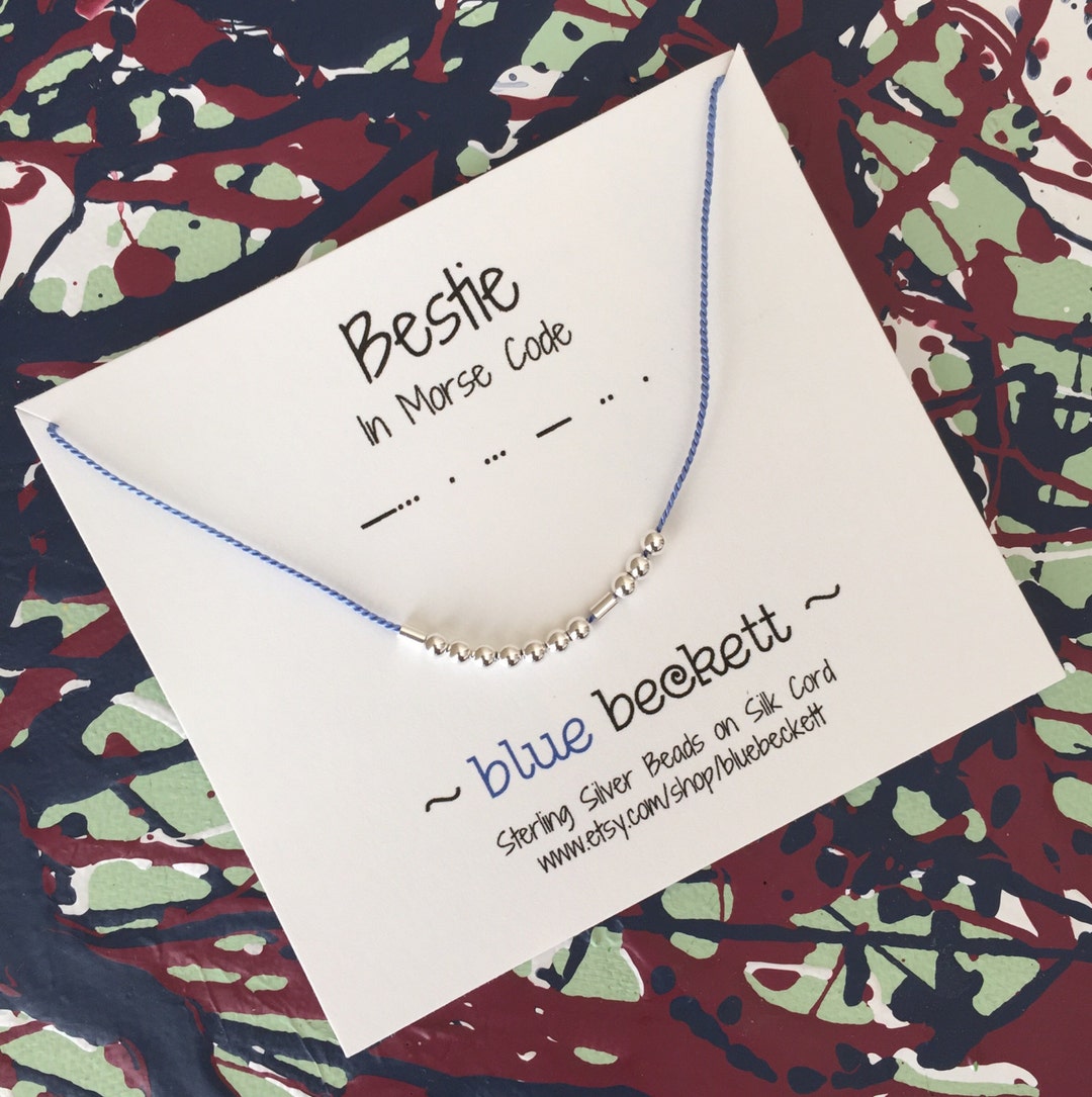 Morse Code 'bestie' Necklace - Sterling Silver Beads on Silk Cord ...
