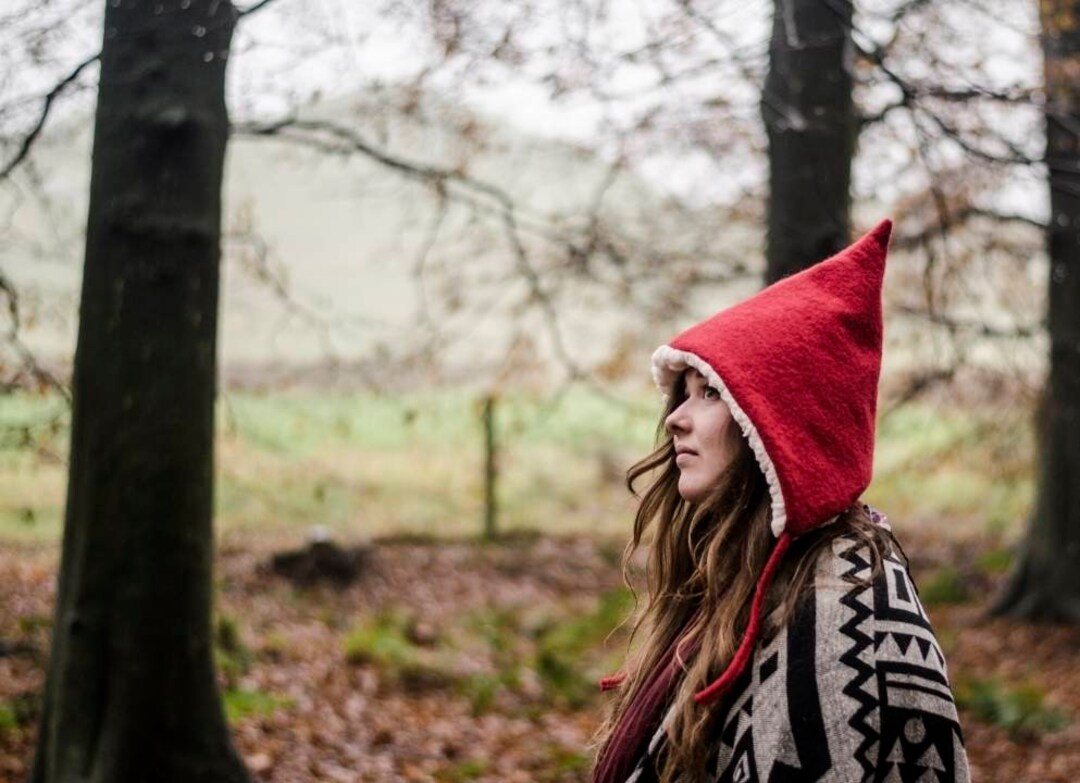 Red Gnome or Pixie Wool Hat for Adult. Woman Pixie Hat Cosy and Stylish ...