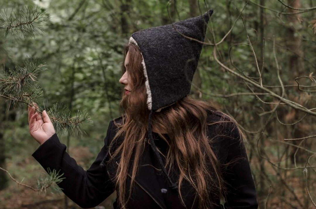 Adult Pixie Hat, Adult Witch Hat, Woman Pixie Hat, Black Wool Hat ...