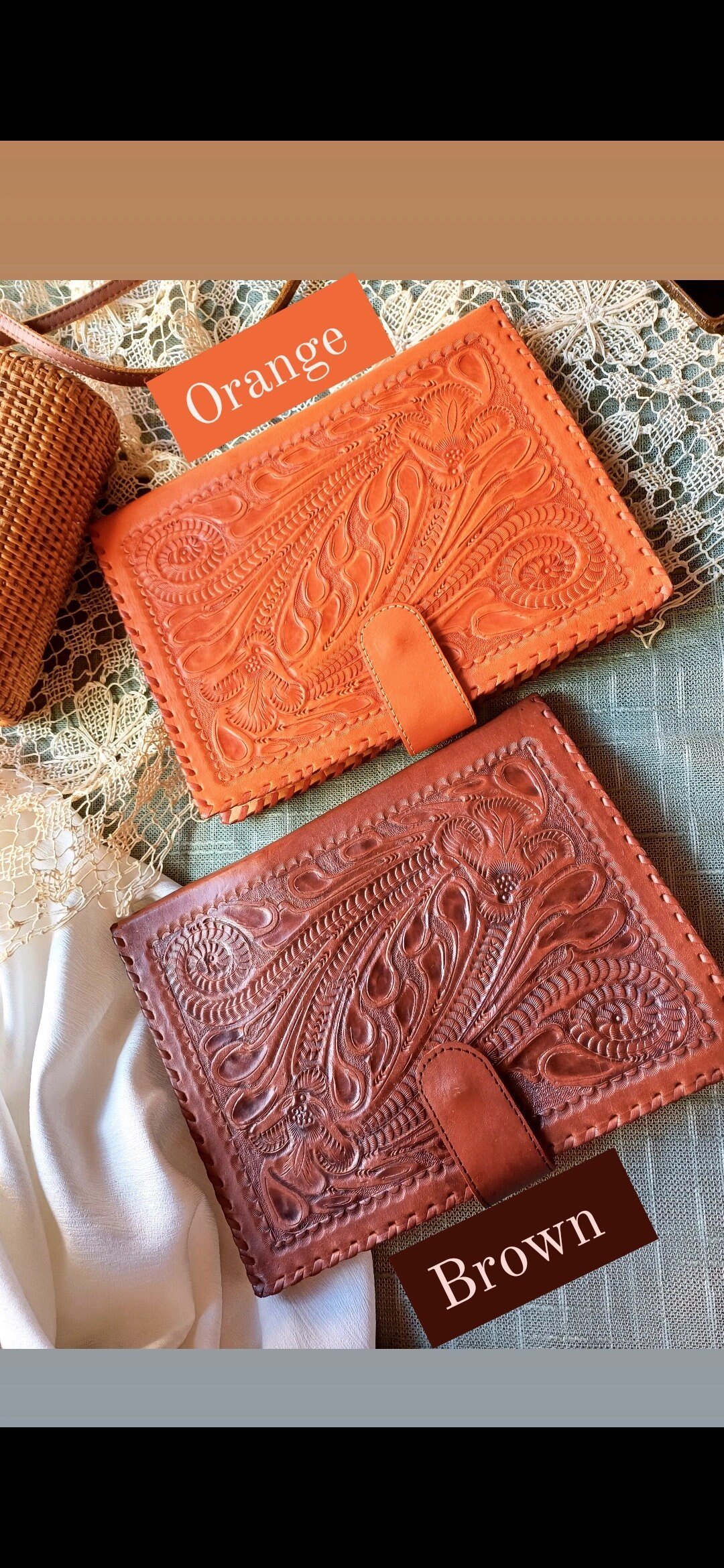 DISCOUNT!!! Leather Folder TRADITIONAL. Hand Tooled Organizer With a ...