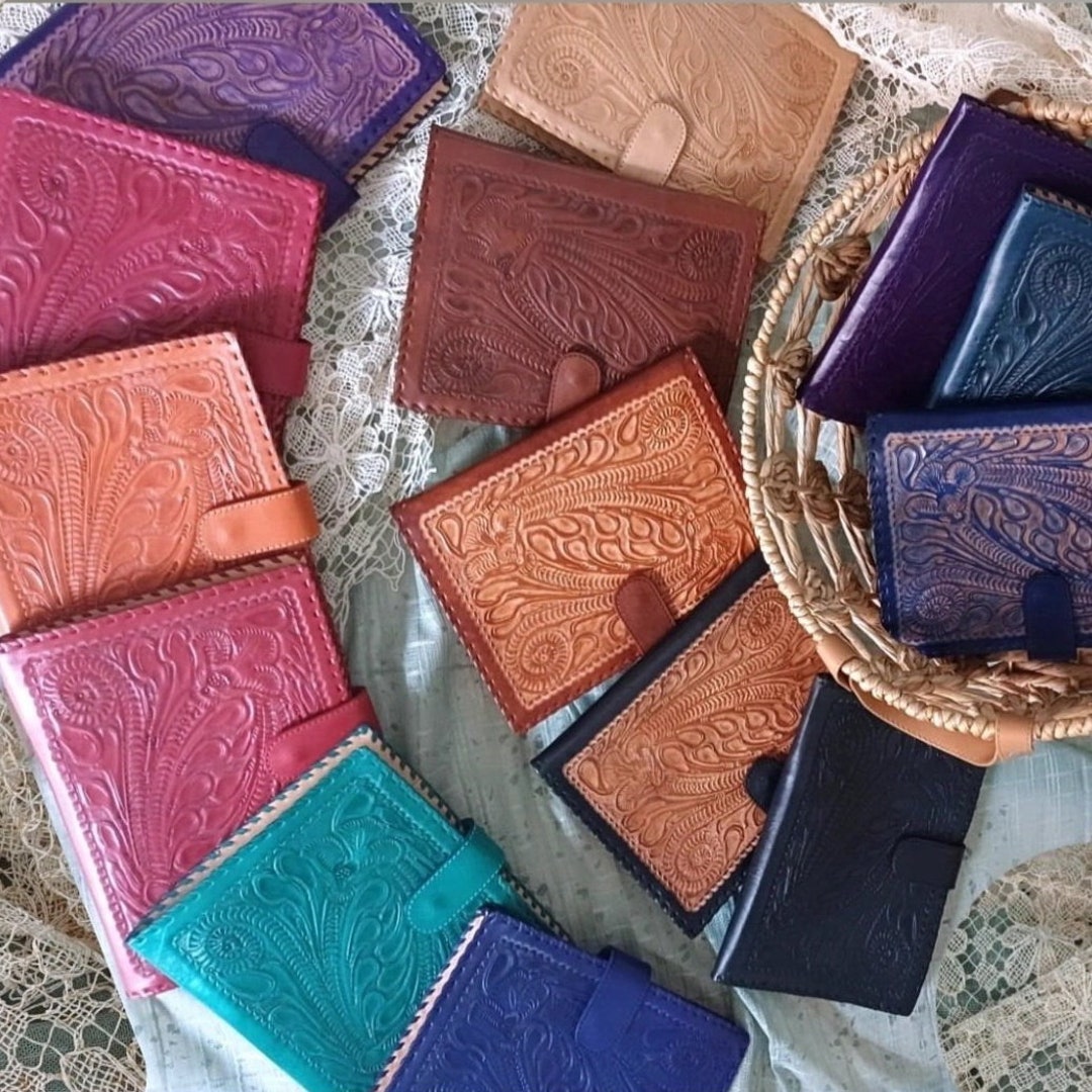 LEATHER Folder TRADITIONAL. Hand Tooled Organizer With a Clip Closure ...