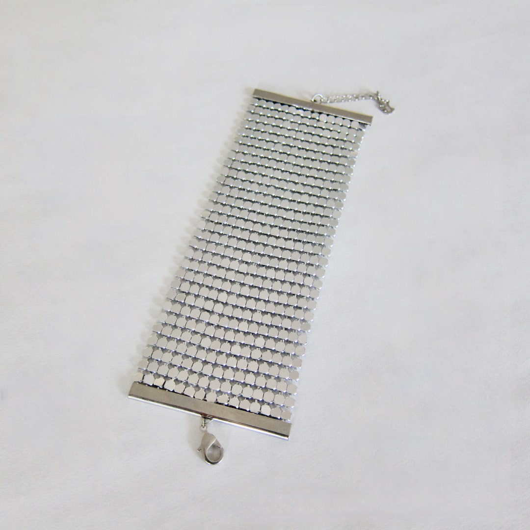 Agatha Vintage, Large Flexible Silver Metal Chain Mail Bracelet. Sign ...